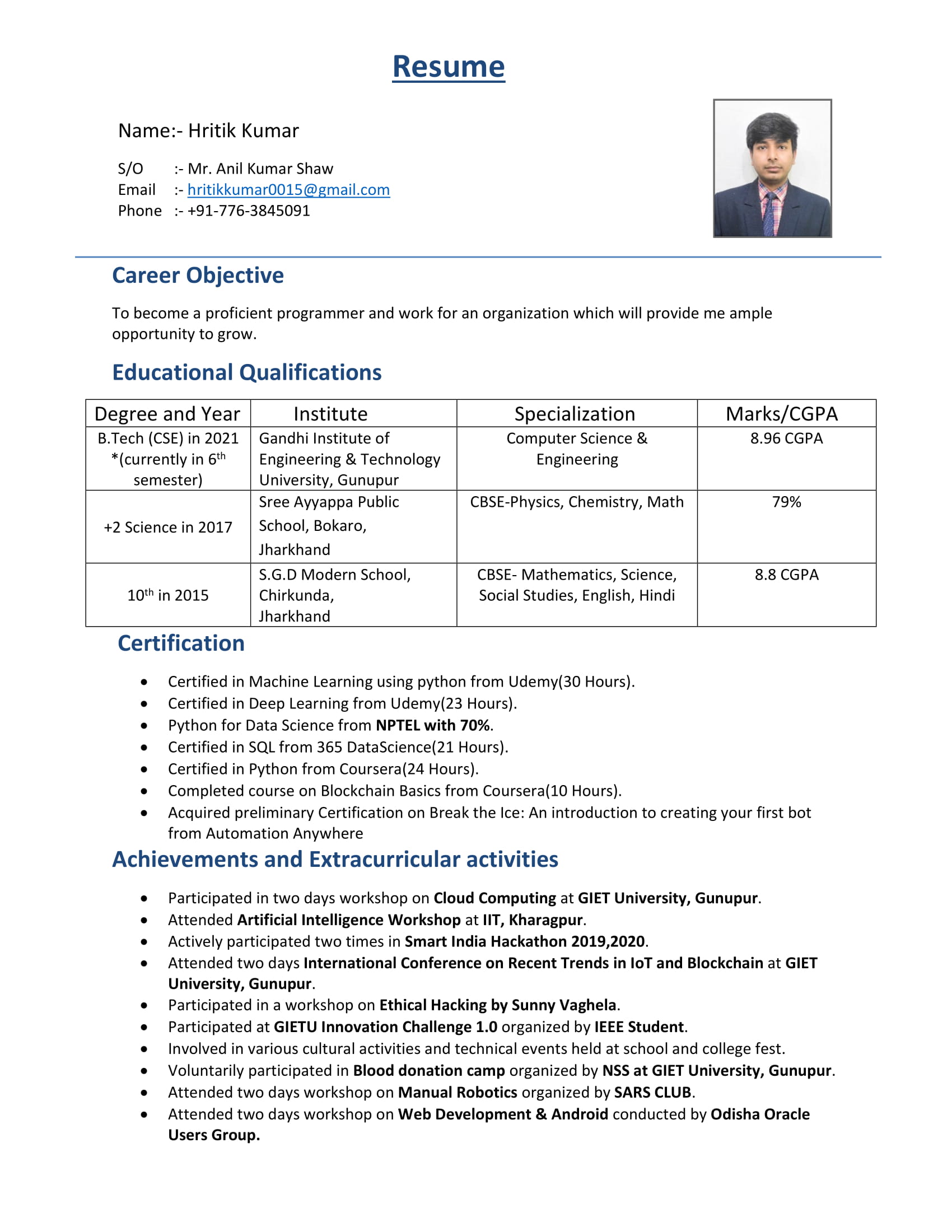 Hritik Kumar | Portfolio | Student